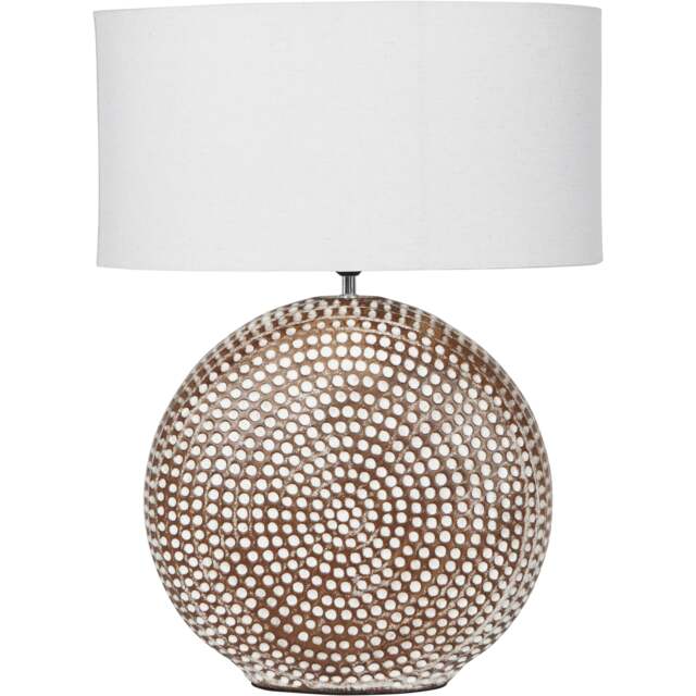 Chariot Round Ceramic Lamp Base 65cm with Ivory Oval Drum Shade - Brown ...