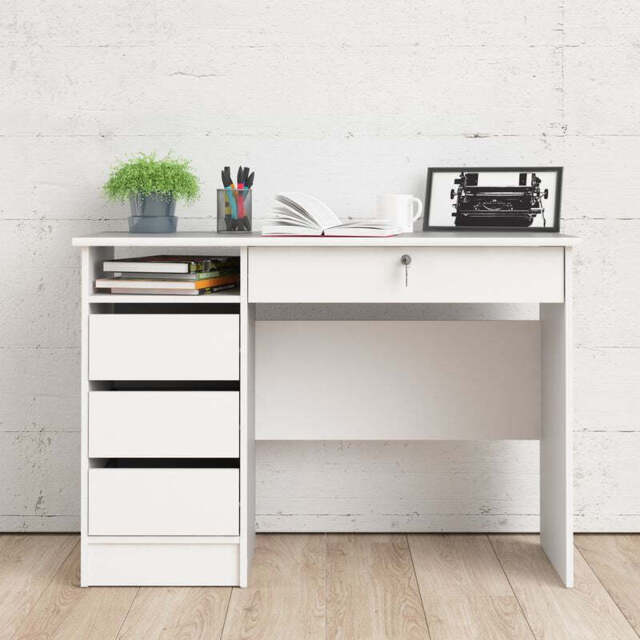 Function Plus 4 Drawer Desk Handleless Drawer in White - White - That ...