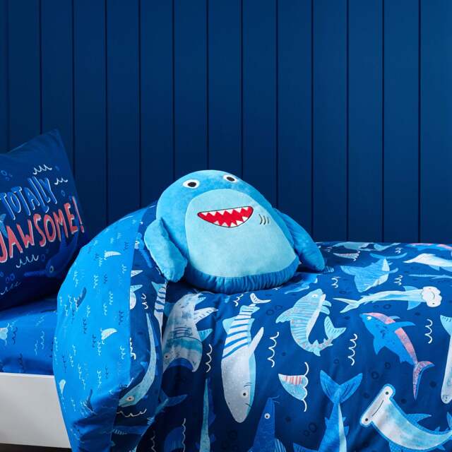 Catherine Lansfield Kids Sheldon the Shark 3D Shaped Cushion - Navy ...