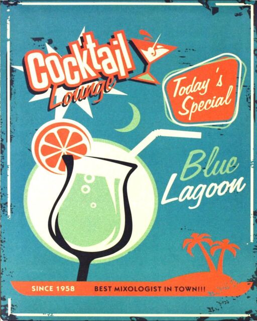 Vintage Metal Sign - Blue Lagoon Cocktail Lounge - - That Home Shop by ...