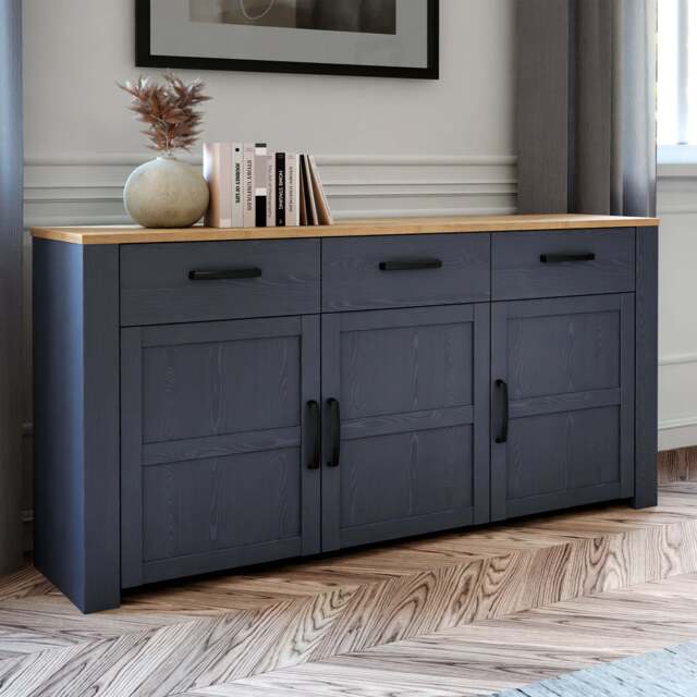 Bohol 3 Door 3 Drawer Sideboard - Riviera Oak/Navy - That Home Shop by That Home Shop | ufurnish.com