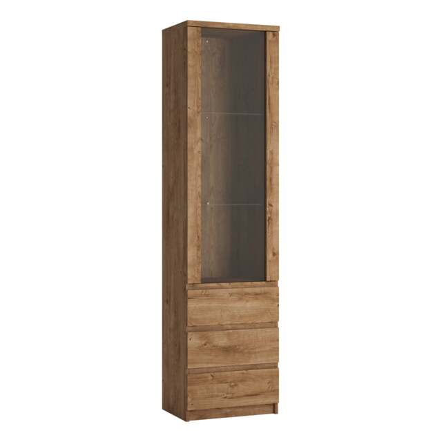 Fribo Tall Narrow 1 Door 3 Drawer Glazed Display Cabinet - Golden ...