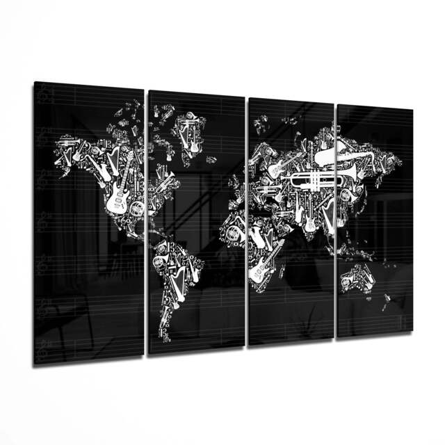 World Map 4 Pieces Mega Glass Wall Art (150x92 cm) - - That Home Shop ...