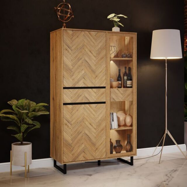 Nikomedes Display Cabinet in Spica Oak/Matt Black/Bartex Oak - Spica Oak/Matt Black/Bartex Oak ...
