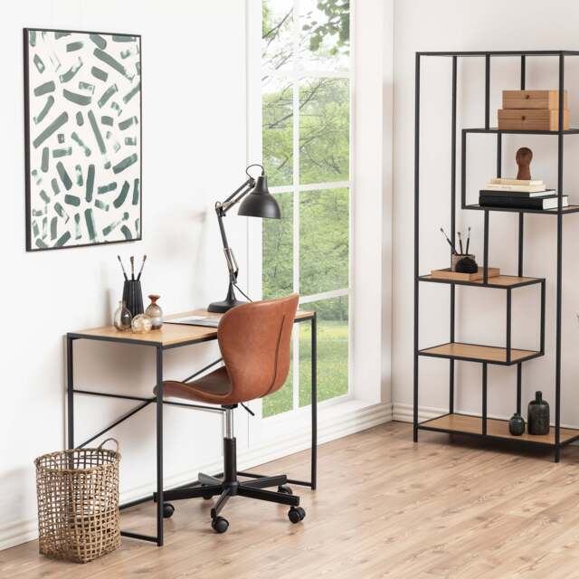Seaford Office Desk in Black & Oak - Top paper matt wild oak rough ...