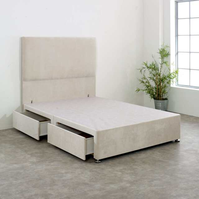 5Ft Platform Top Divan Bed Base (4 Drw) in Cream Chenille (Clearance ...