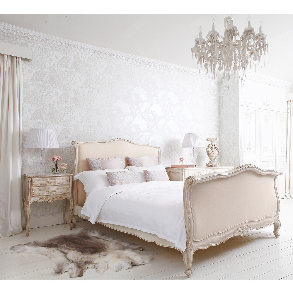 King Size Shabby Chic Bed - Delphine Shabby Chic French Upholstered King Size Bed - King Size ...