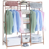 Large Bamboo Open Wardrobe Garment Rail With Storage Shelves - Natural ...