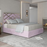 Mayfair Upholstered Soft Velvet Metal Bed Frame - Pink / Small Double ...