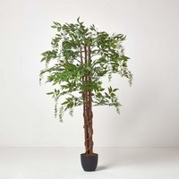 Homescapes Cream Artificial Wisteria Tree with Twisted Real Wood Trunk ...