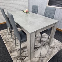 Grey Wood Dining Table Set 4 With 4 Grey Metal Chairs - Stone Grey ...