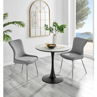 Elina White Marble Effect Round Dining Table and 2 Nora Silver Leg Chairs - Light Grey by The ...