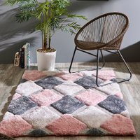 Pink and Grey Carved Geometric Shaggy Rug - Blush / 160cm by The Range ...