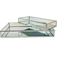 Set of 2 Rectangle Silver Mirrored Trays Vanity Candle Tray Plate ...