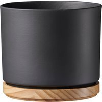 Oslo Pot with Wood Base - Black by The Range | ufurnish.com