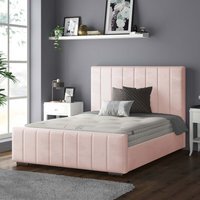 Nala Vertical Striped Plush Velvet Bed Frame - Pink / Superking by The ...
