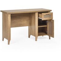Sydney Desk - Rattan-effect sticker front - Oak by The Range | ufurnish.com
