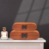 Set of 2 Orange Faux Leather Jewellery Boxes with Gunmetal Handle ...