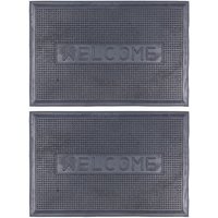 Heavy Duty Rubber Door Mat 60cm x 40cm Black Welcome Pack of 2 - Black ...