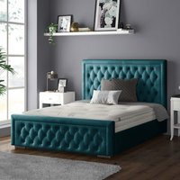 Sandringham Bordered Chesterfield Plush Velvet Bed Frame with Diamonds - Pink / Superking by The ...