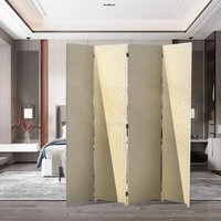 Ivory Foldable Room Divider Foldable Woven-Fibre Partition - Beige ...