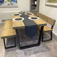 Grey Wash Chunky Handmade Dining Table plus Bench - Rugger Brown / 100cm / 200cm by The Range ...