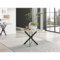 Novara 100cm White Marble Effect Table with Black Legs - White Marble ...