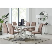Mayfair Large White Dining Table 6 Lorenzo Dining Chairs - Cappuccino ...