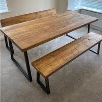 Grey Wash Rustic and Industrial Handmade Dining Table plus Bench ...