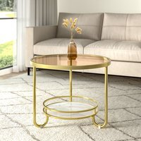 Round Glass-Top Coffee Table Mustard Gold Modern Accent Side Sofa Table ...