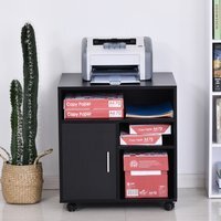 HOMCOM Multi-Storage Printer Unit With 5 Compartments Wheels - Black by ...