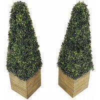 Set of 2 Artificial Topiary Boxwood Pyramid Trees - Green by The Range ...