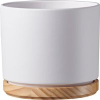 Oslo Pot with Wood Base - White by The Range | ufurnish.com