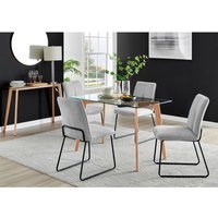 Malmo Glass and Wooden Leg Dining Table and 4 Halle Chairs - Light Grey ...