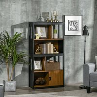 HOMCOM 4-Tier Bookshelf Bookcase with Storage Shelves Cabinet - Walnut ...