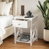 MDF Bedside Table with X-Shaped Side Design - White by The Range ...