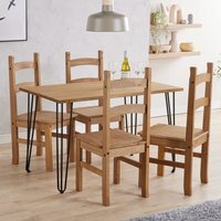 Augusta dining table with 4 chairs set - Antique waxed pine by The ...