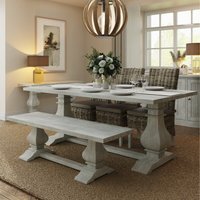 2M Solid Reclaimed Pine Limewashed Dining Table Free Extension Leaf ...