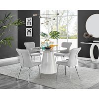 Palma White Marble Effect Dining Table and 4 Nora Silver Leg Chairs - Light Grey by The Range ...