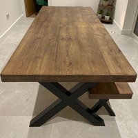 Chunky Handmade Dining Table plus Bench - Jacobean - Rugger Brown / 200cm / PineSteel / 90cm ...