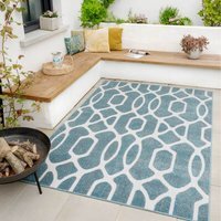 Blue Textured Modern Geometric Trellis Weatherproof Indoor Outdoor Area ...