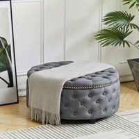 Round Tufted Upholstered Buttoned Footstool - Dark Grey by The Range ...