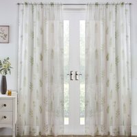 Bracken Leaf Print Linen-Look Voile Panel - Pair - Green / 229cm by The ...