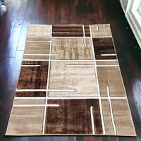 Brown and Beige Carved Patchwork Living Room Rug - Brown / 120cm by The ...