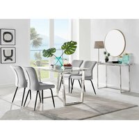 Kylo White Marble Effect Dining Table and 4 Nora Black Leg Chairs - Light Grey by The Range ...
