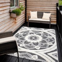 Dark Grey Beige Mandala Floral Textured Flatweave Indoor Outdoor Rug ...