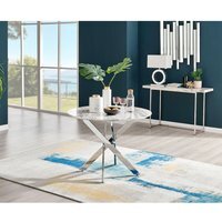 Novara 100cm White Marble Effect Table with Chrome Legs - White Marble ...