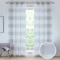 Eyelet Header Sheer Linen-Look Voile Panels with Horizontal Stripe ...