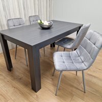 Dark Grey Dining Table Set With 4 Grey Velvet Tufted Chairs - Dark Grey ...