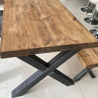 Chunky Handmade Dining Table plus Two Benches - Jacobean - Rugger Brown / 100cm / 93kg by The ...